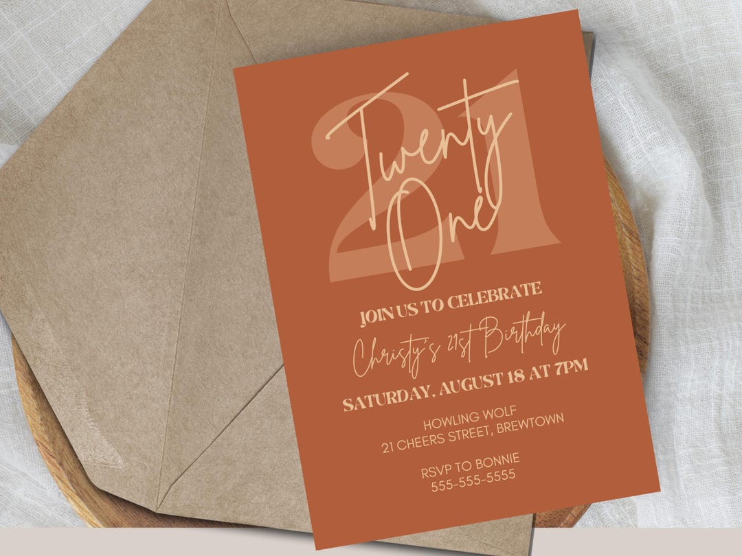 Simple 21st Birthday Invitation | Minimalist Editable Canva Template ...
