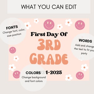 Retro First Day of School Sign Instant Download, Editable Template - Etsy