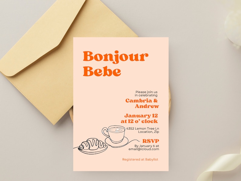 Minimal Bonjour Bébé Baby Shower Invitation Elegant French Themed ...