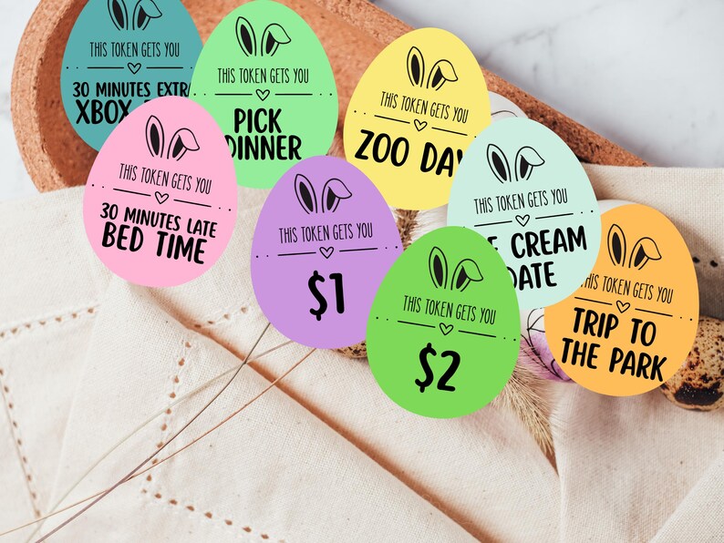 Printable Pastel Bunny Ear Easter Tokens | Easter Egg Hunt | Instant ...