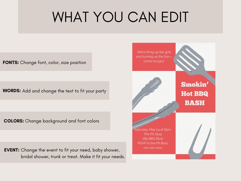 Editable BBQ Party Invitation Template | Backyard BBQ Invite | Summer ...