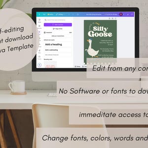 Silly Goose First Birthday Invitation | Editable Canva Template ...