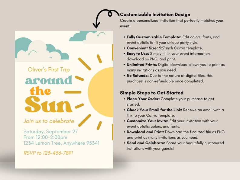 First Trip Around the Sun - First Birthday Invitation - Etsy