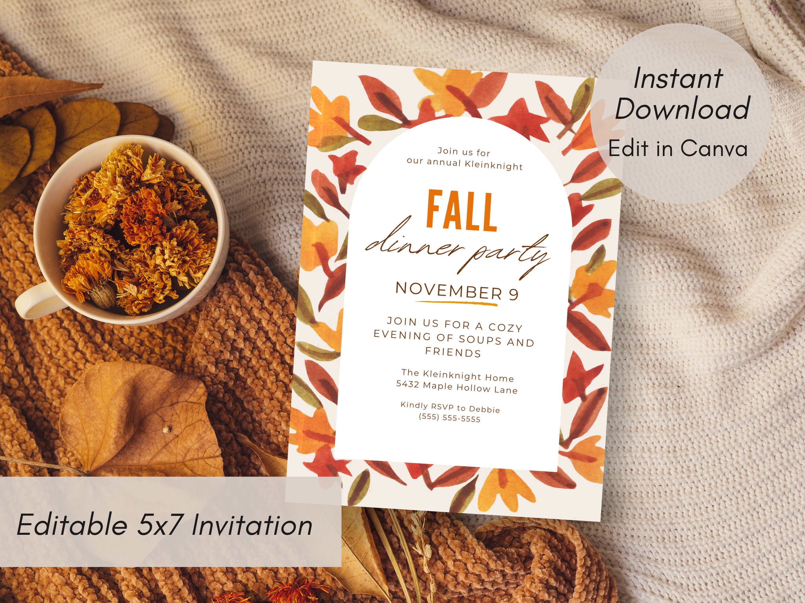 Fall Party Invitation | Editable Digital Download Template - Etsy