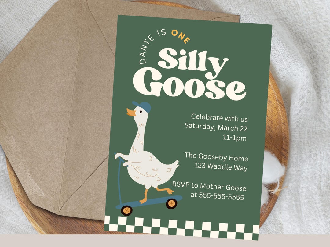 Silly Goose First Birthday Invitation | Editable Canva Template ...