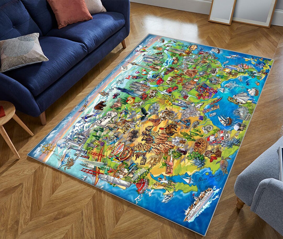 USA Map Rug, United States of America Map Rug, Map Rug for Children ...