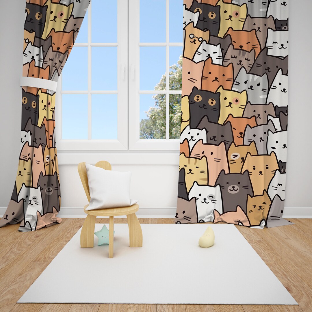 Cute Cat Curtain, Colorful Cartoon Curtain, Pet Lovers Curtain, Teenage ...