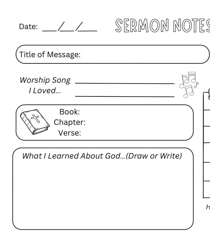 Sermon Notes for Kids - Bible Worksheet - Etsy