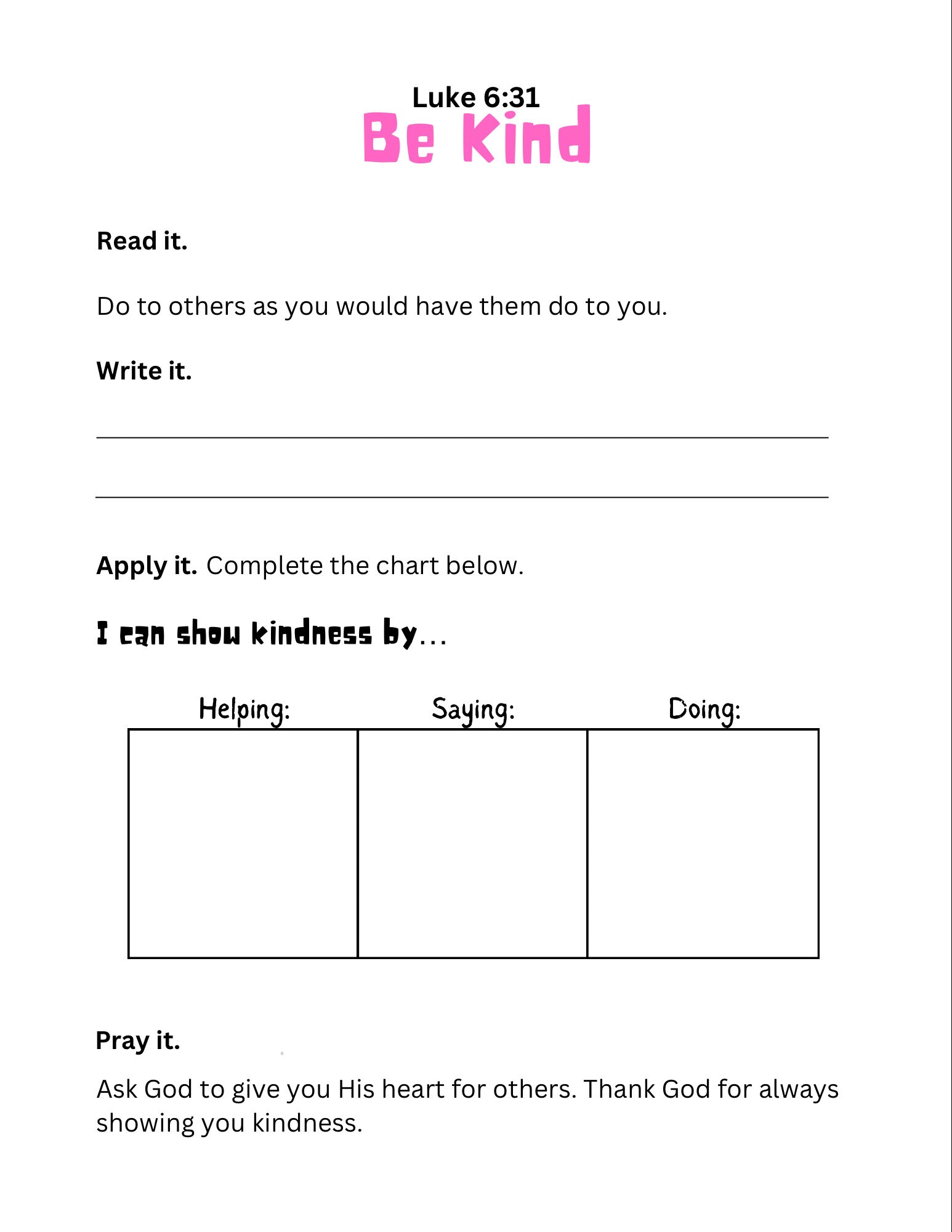 Luke 6:31 - Be Kind - Kids Bible Lesson - Etsy