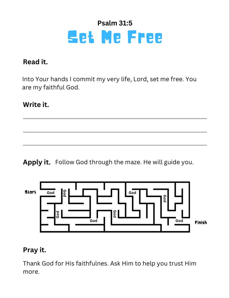 Psalm 31:5 - Set Me Free - Kids Bible Worksheet - Etsy