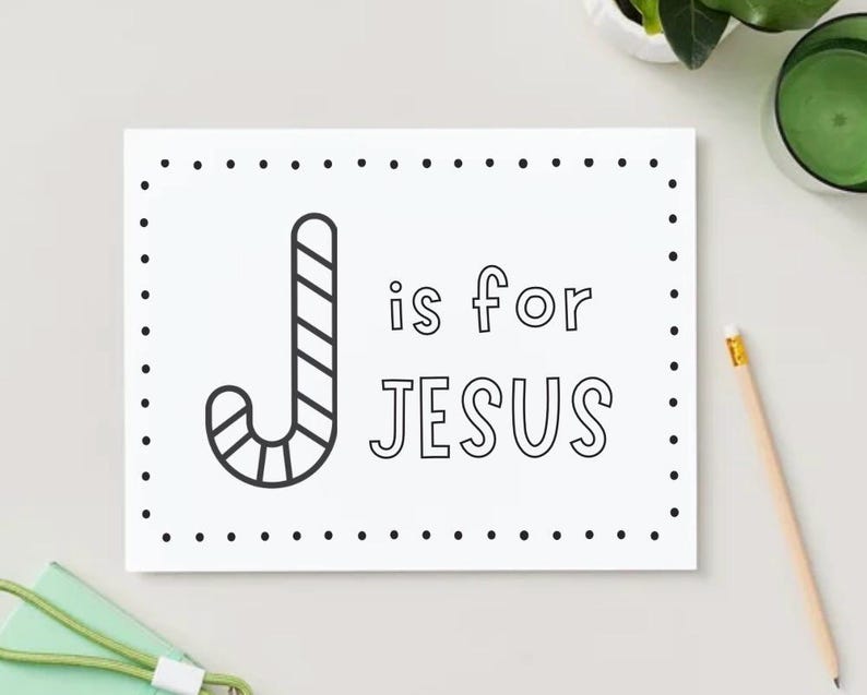 J is for Jesus - Candy Cane Coloring Page (digital Download) - Etsy