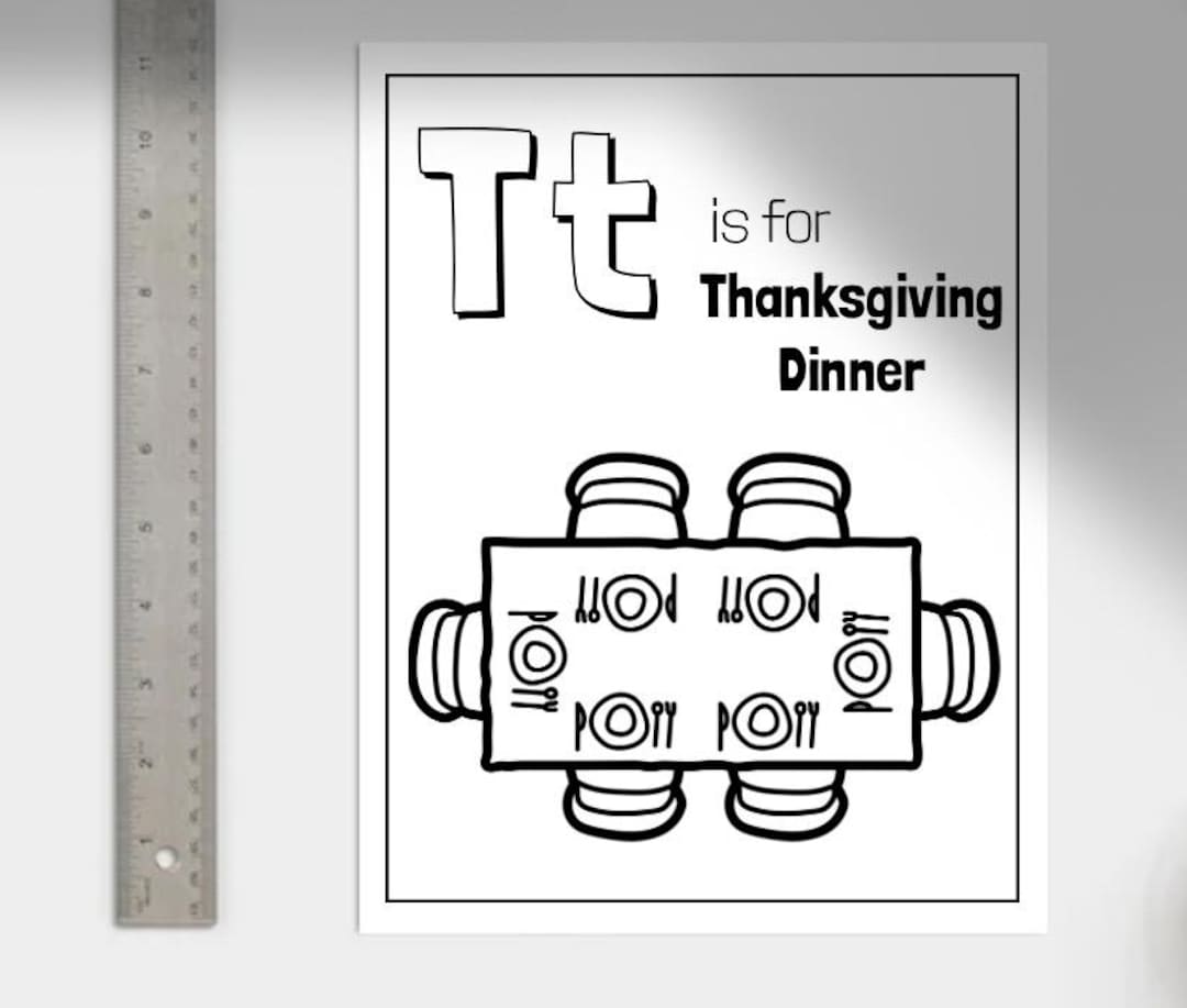 Letter T is for Thanksgiving Dinner Kids Coloring Page - Etsy