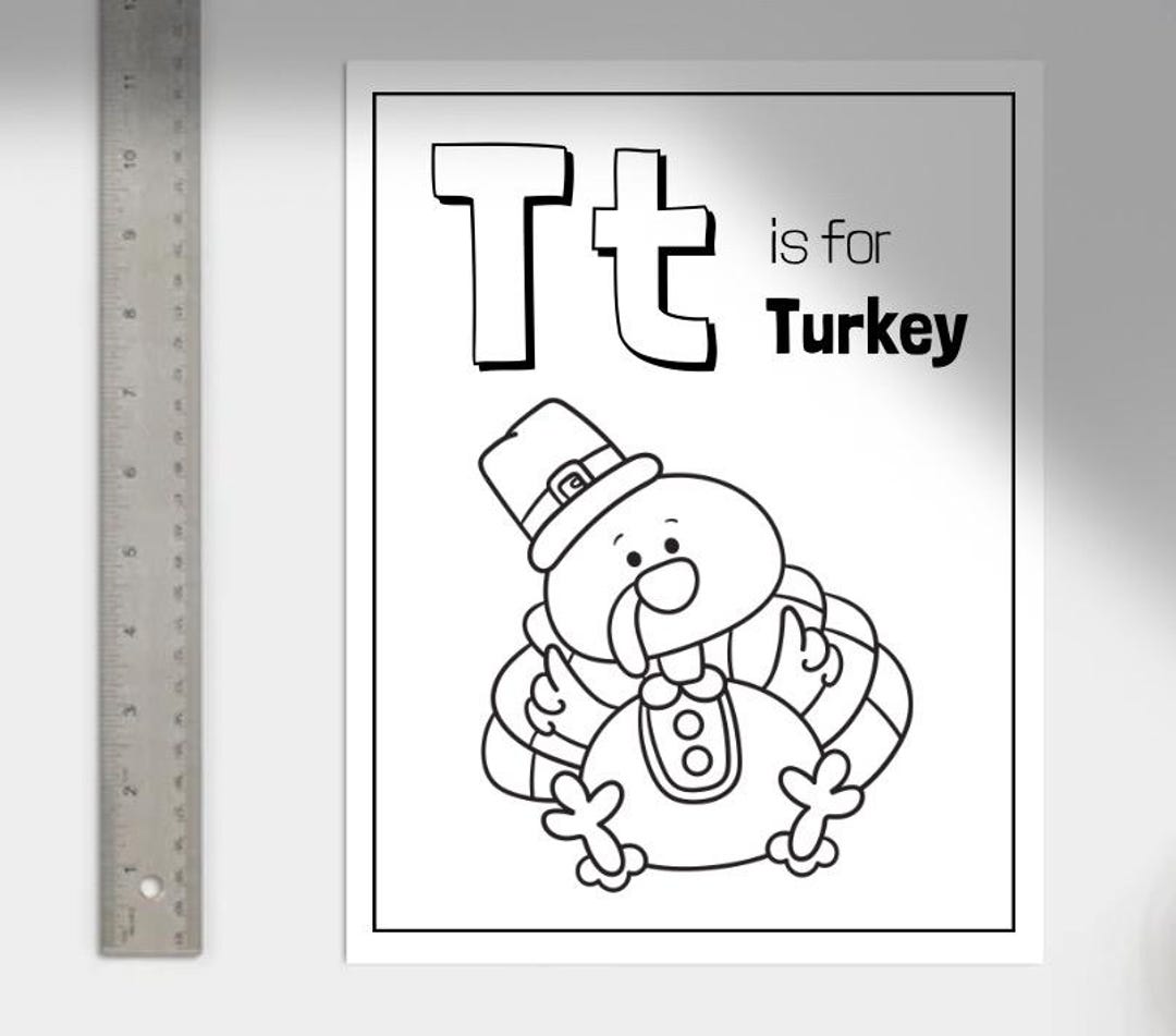 Fall Thanksgiving Letter T is for Turkey Kids Coloring Page - Etsy
