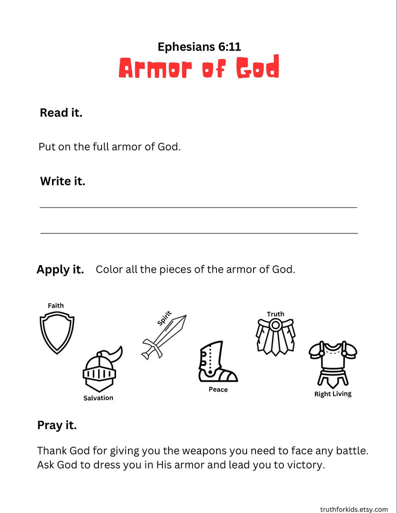 Ephesians 6:11 - Armor or God Worksheet - Etsy