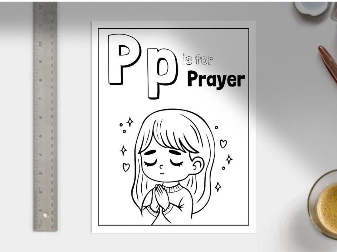 Letter Pp is for Prayer Kids Coloring Page Girl - Etsy