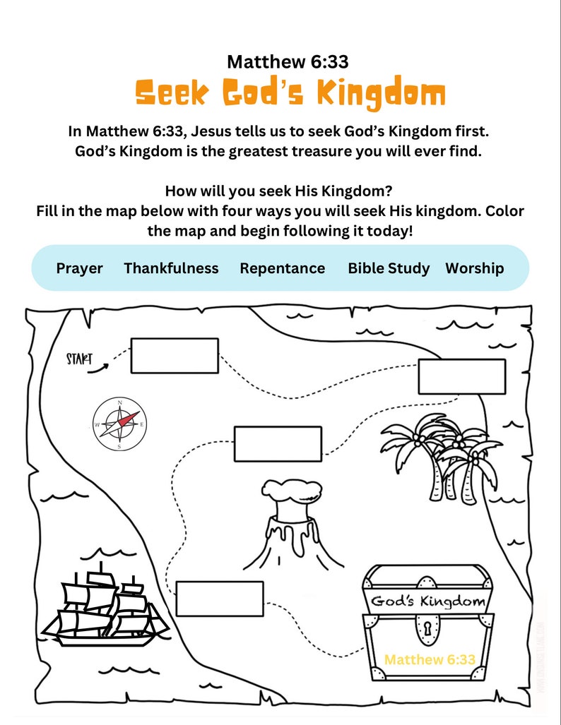 Matthew 6:33 Seek God’s Kingdom Worksheet - Etsy