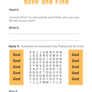 Seek & Find - Jeremiah 29:13 Worksheet - Etsy