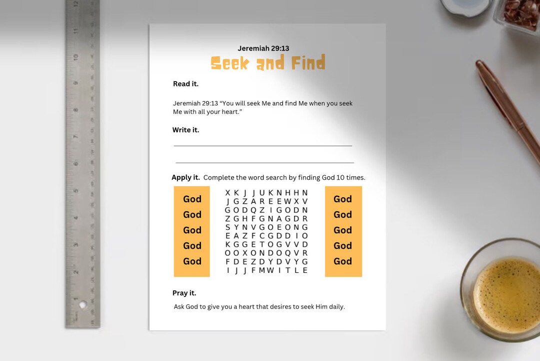 Seek & Find - Jeremiah 29:13 Worksheet - Etsy