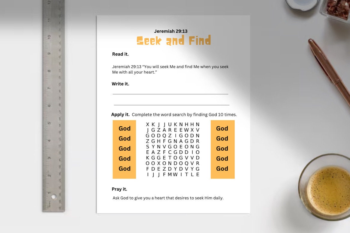 Seek & Find - Jeremiah 29:13 Worksheet - Etsy