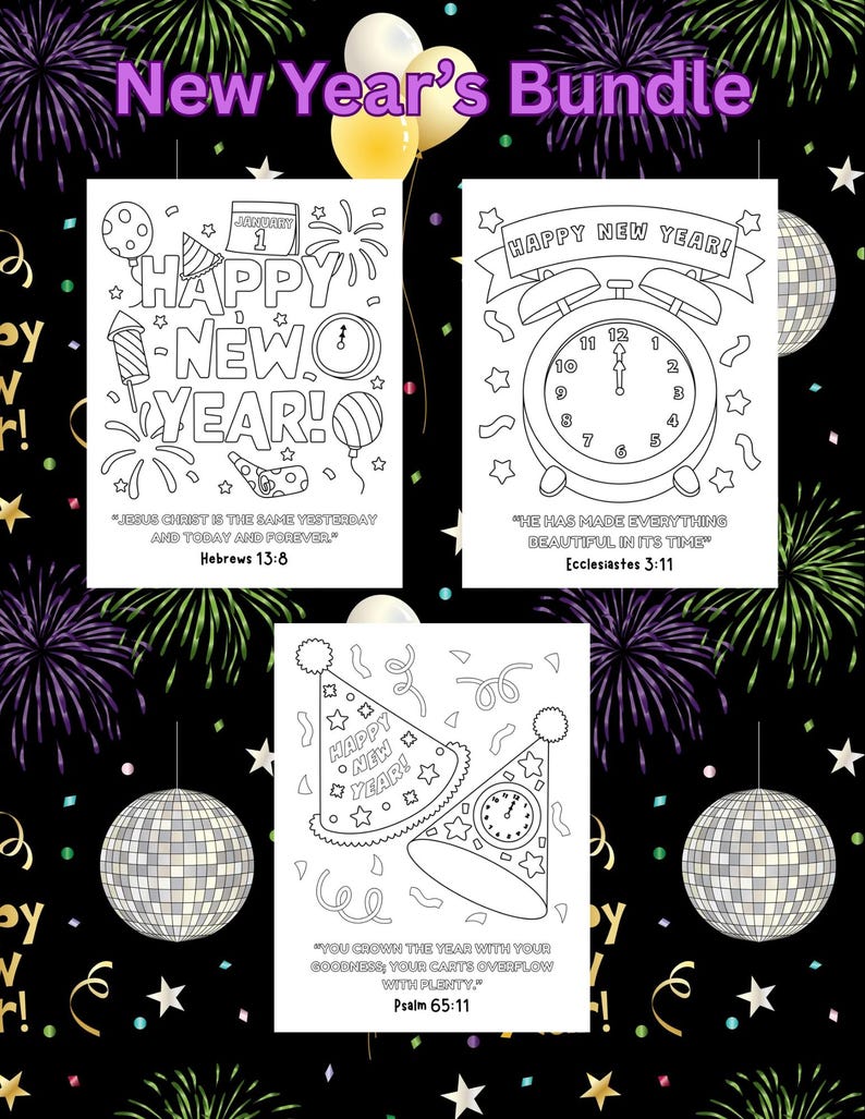 New Year’s Coloring Page Bundle for Kids - Etsy