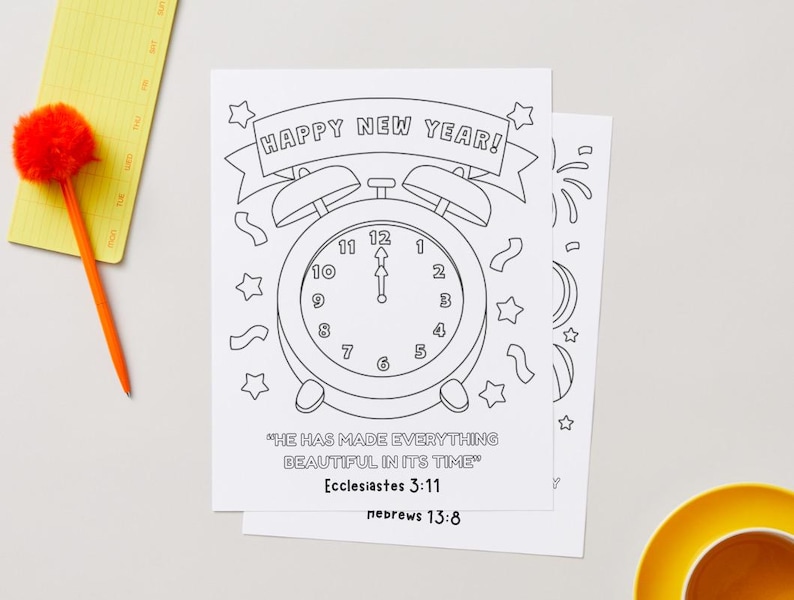 New Year’s Coloring Page Bundle for Kids - Etsy