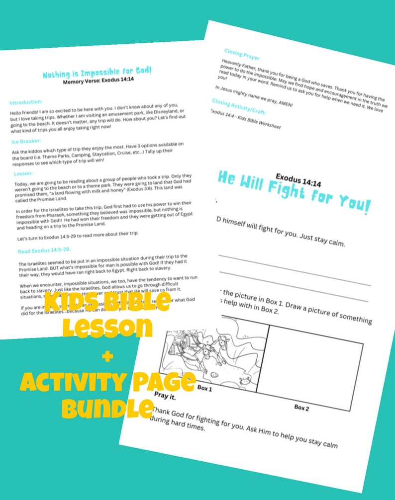 Kids Bible Lesson With Activity Page Bundle - Etsy