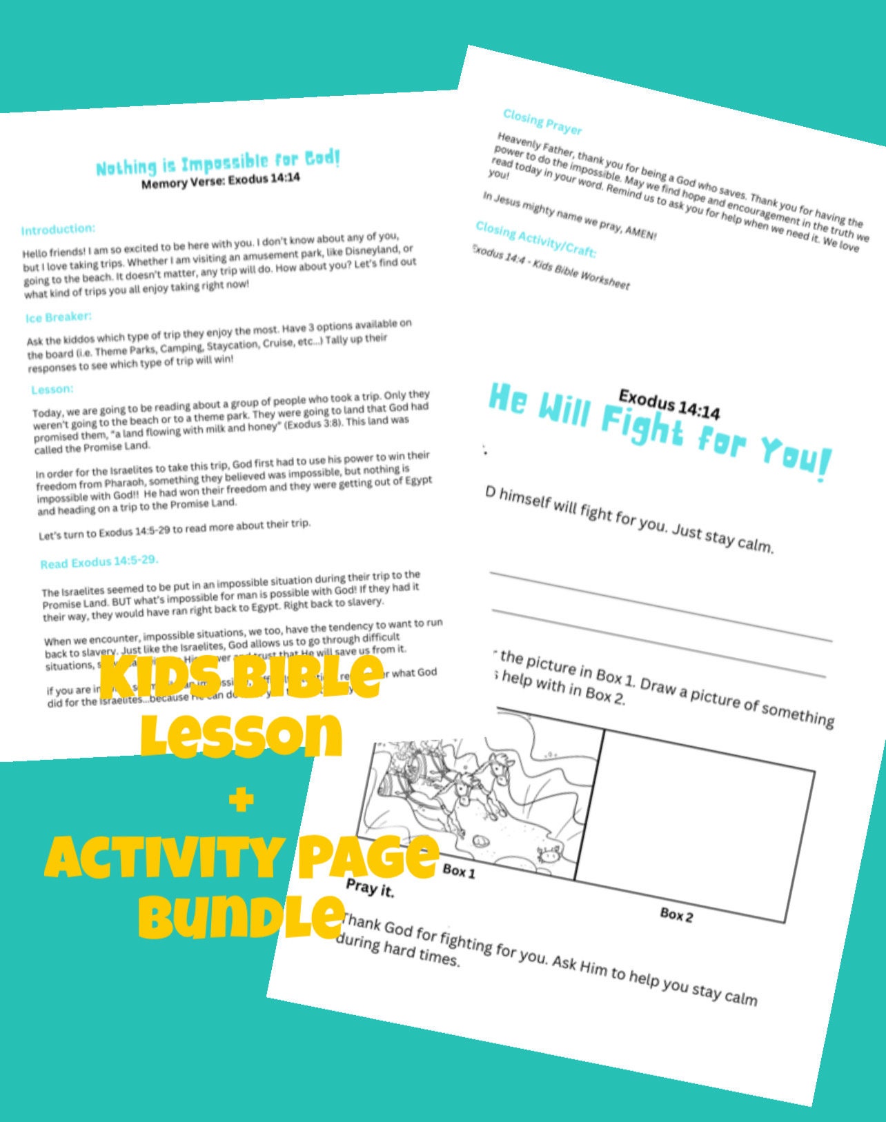 Kids Bible Lesson With Activity Page Bundle - Etsy