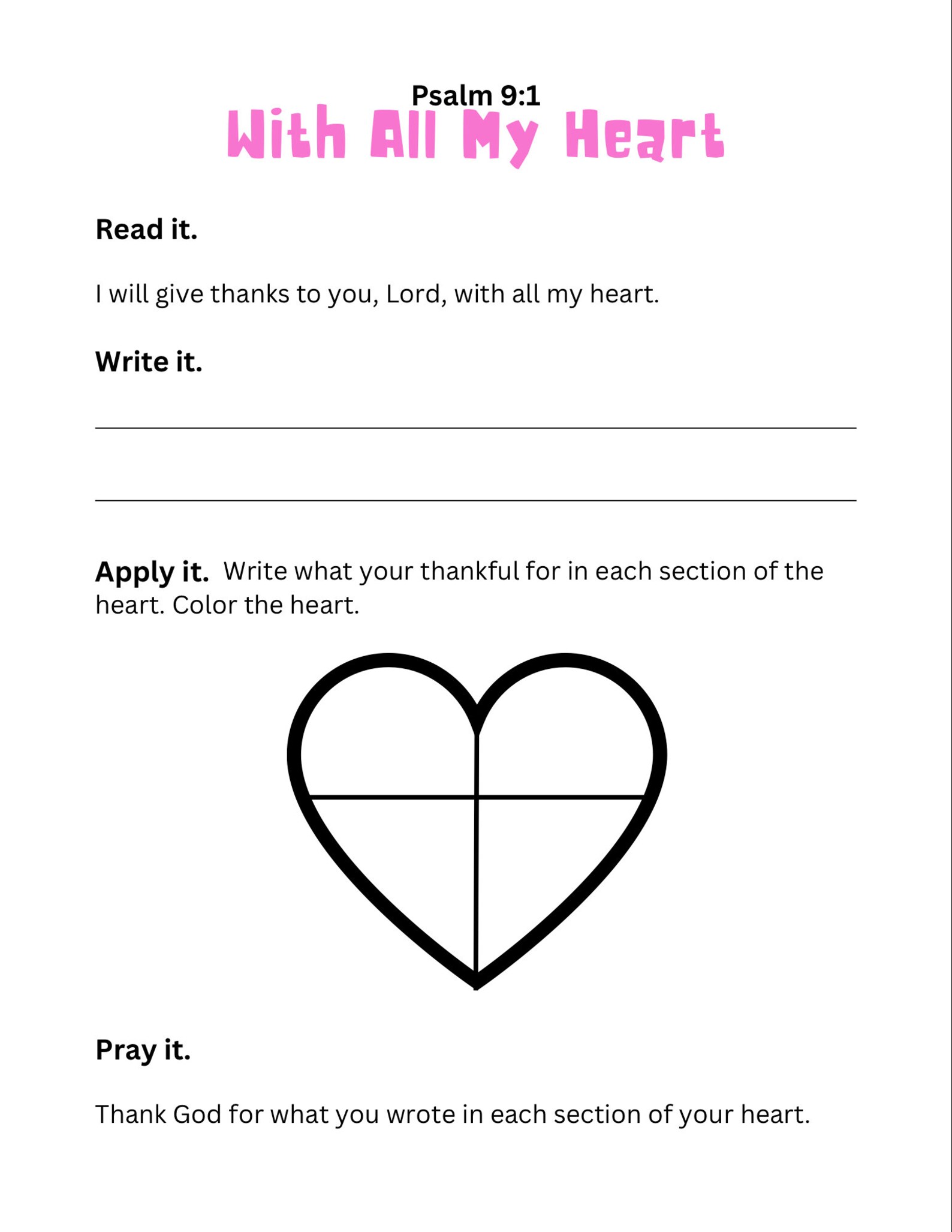 Psalm 9:1 - With All My Heart - Kids Bible Lesson - Etsy