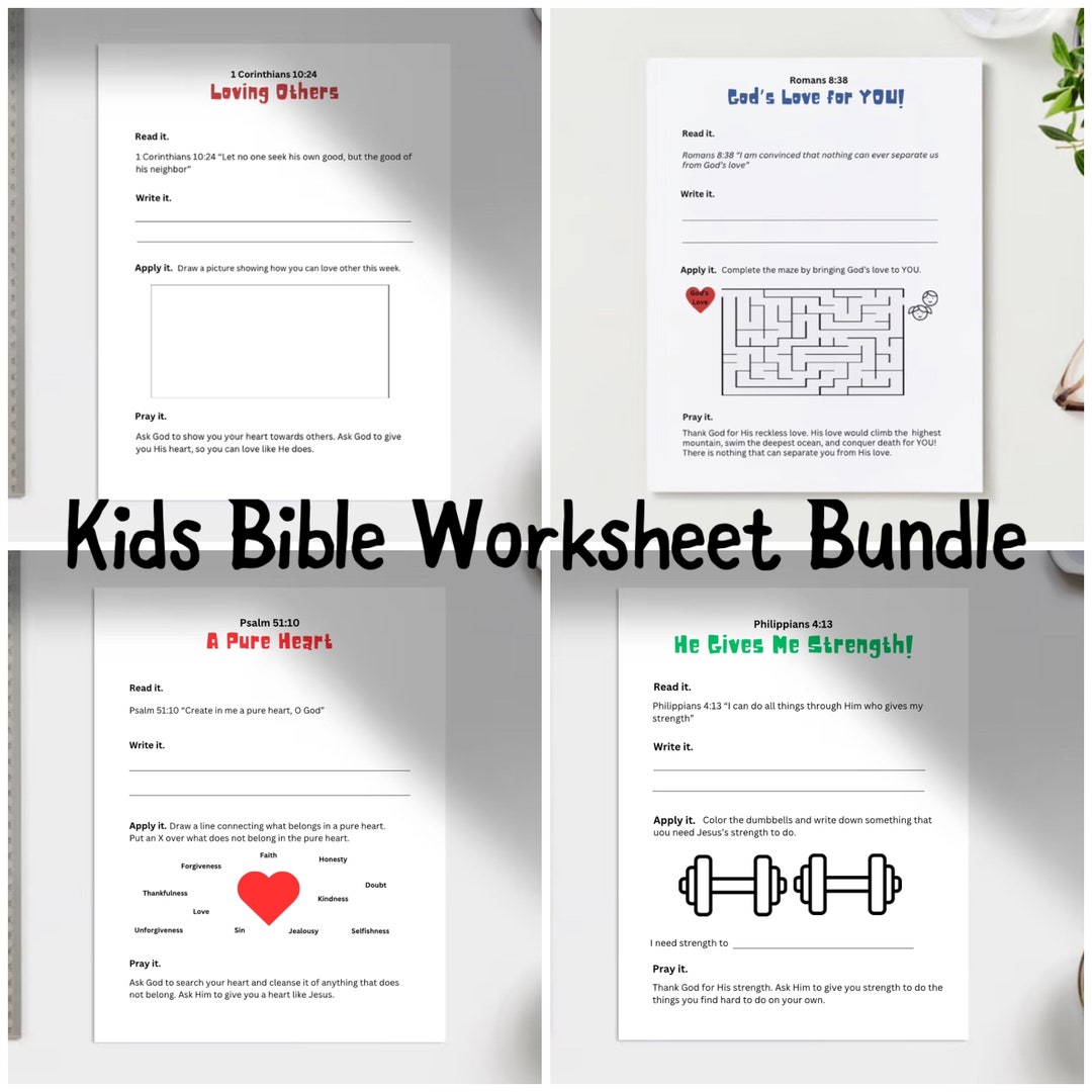 Kids Bible Worksheet Bundle X4 - Etsy