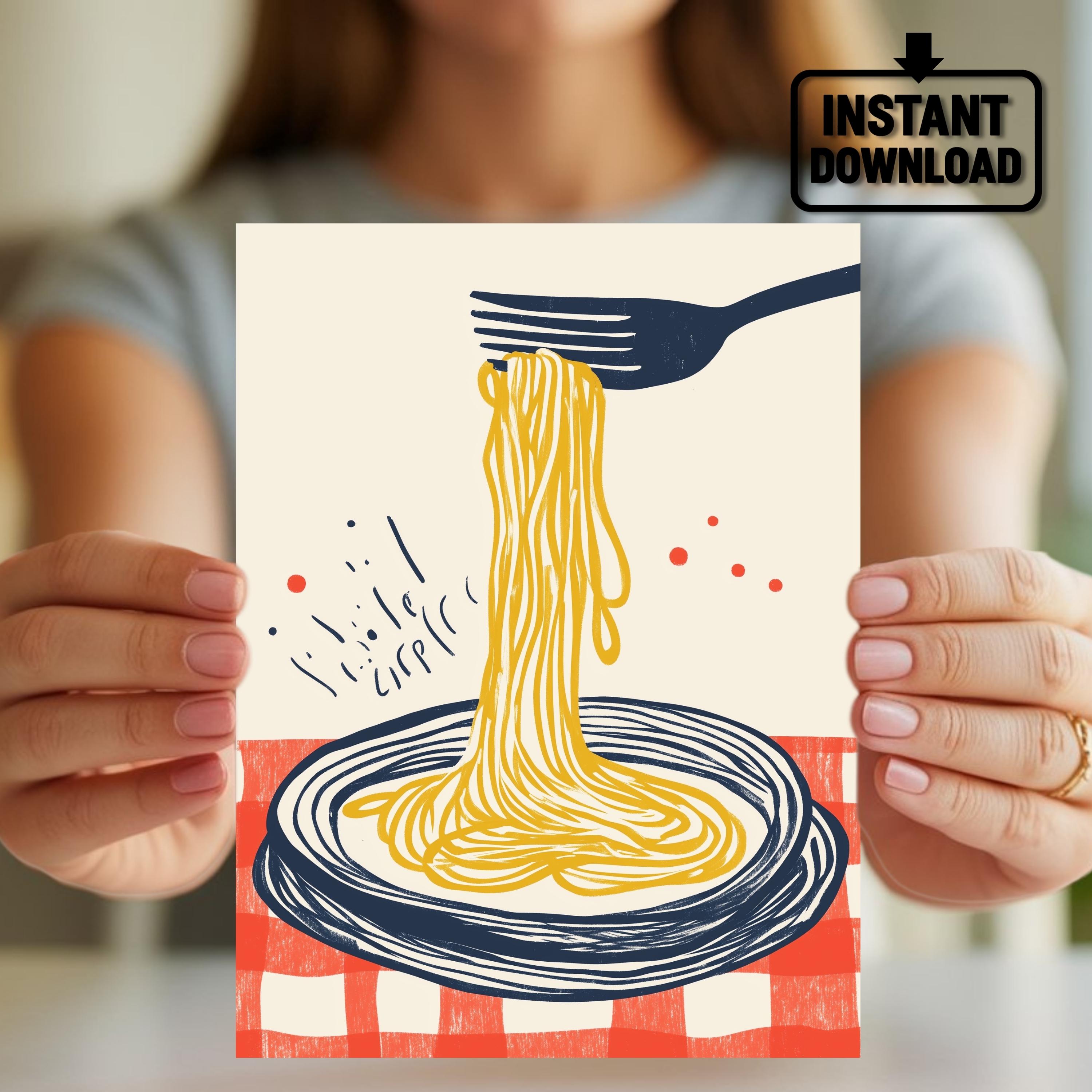 Funny Pasta Lover Card Printable | Spaghetti Foodie Art Card | Digital ...