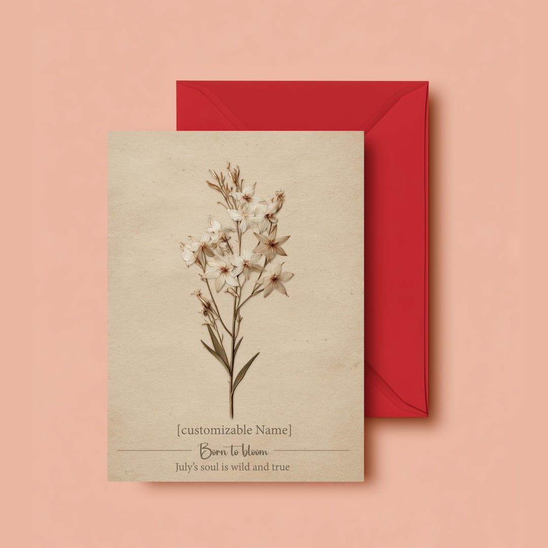 Custom July Birth Flower Card: Personalized Botanical Art (digital ...