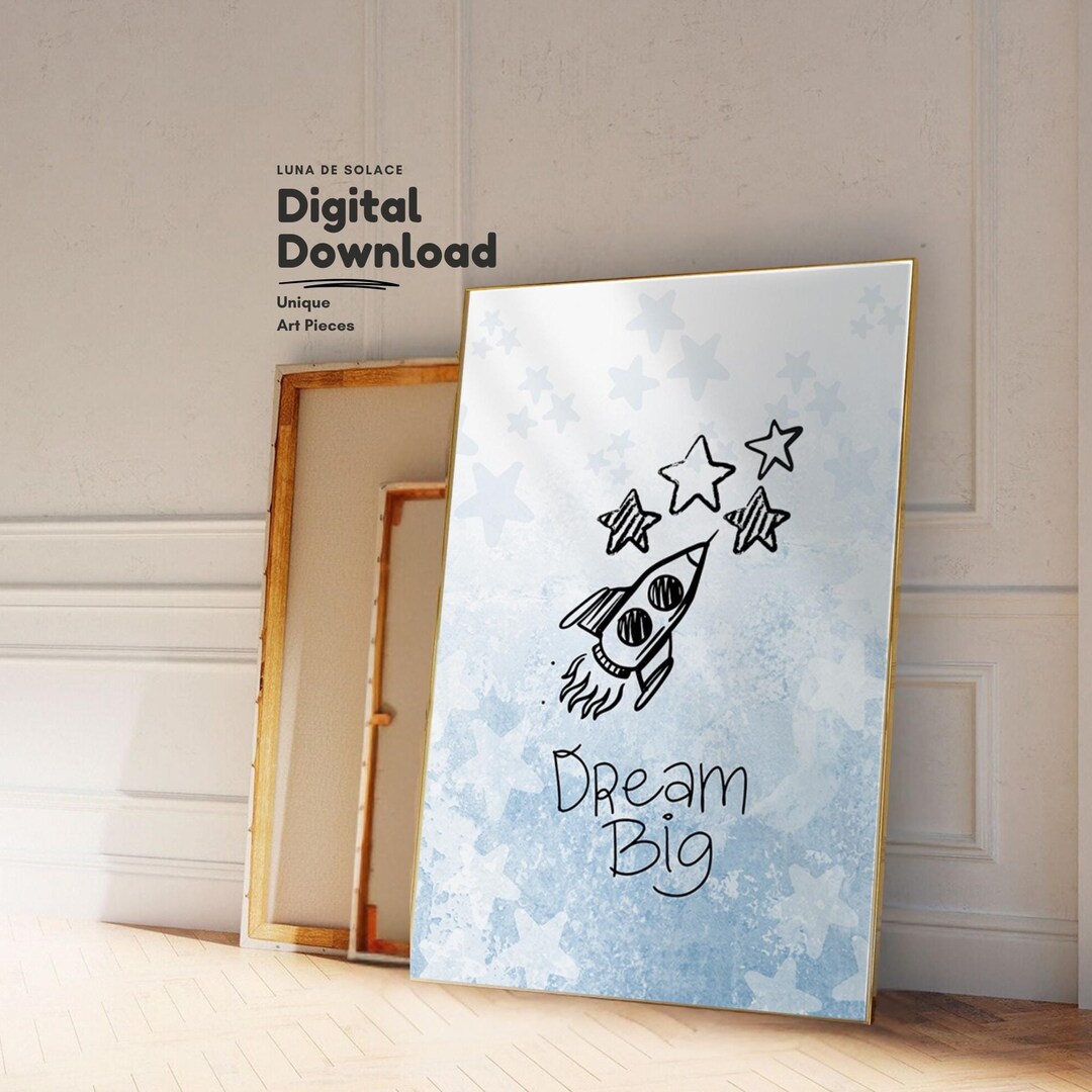 Dream Big Rocket Poster, Digital Print, Kids Room Decor, Space Theme ...