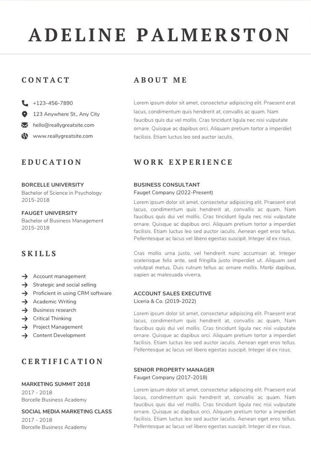 Classic, Elegant Resume Template Pack of 4 - Etsy