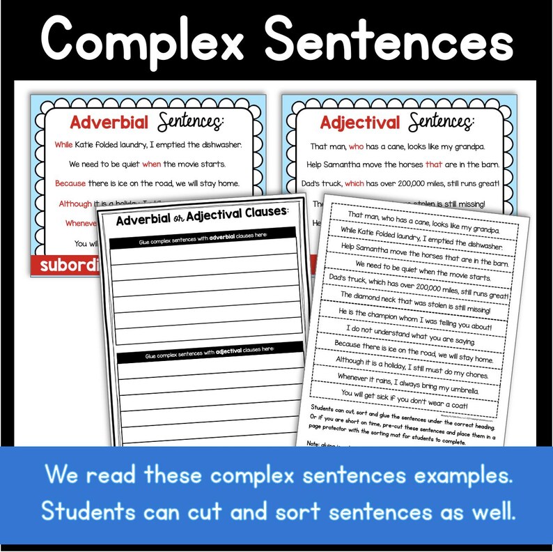 Complex Sentences - Posters and Printable Activities - Subordinating ...