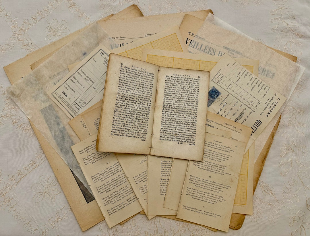 Bundle of Vintage Antique French Paper for Collage, Scrapbooking, Junk ...