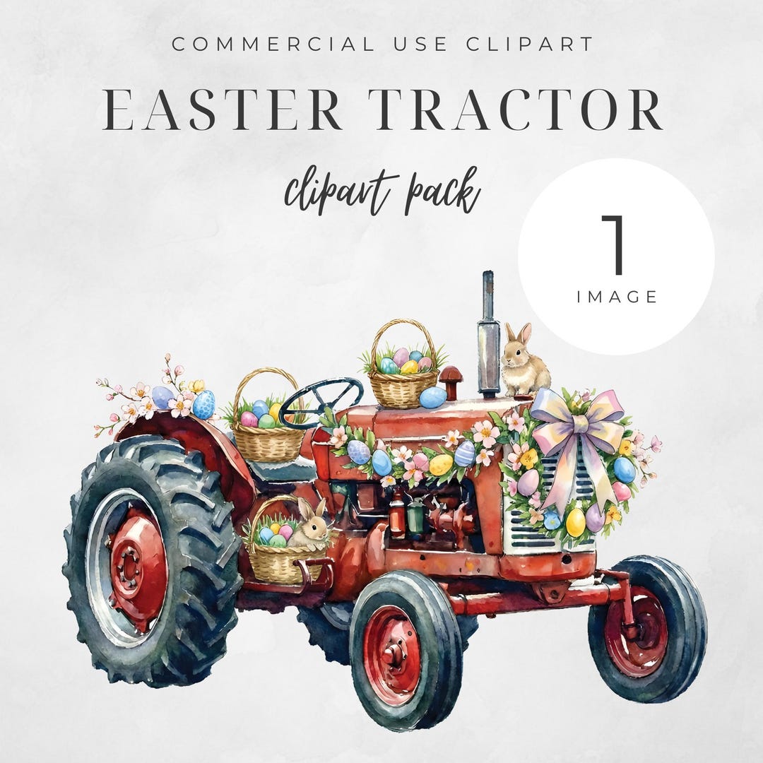 Watercolor Easter Tractor Clipart PNG, Bunny Easter Farm Clipart ...