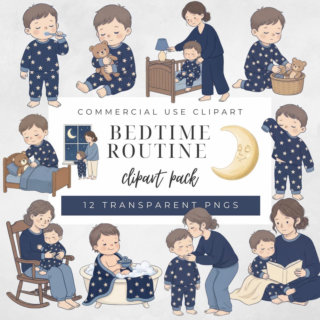 Baby Bedtime Routine Clipart PNG, Nursery & Parenting Printables, Baby ...