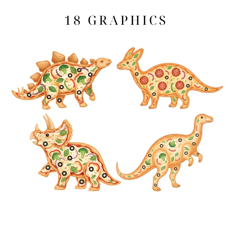 Dinosaur Pizza Clipart Bundle, Dino Shaped Pizza PNG, Kids Birthday ...