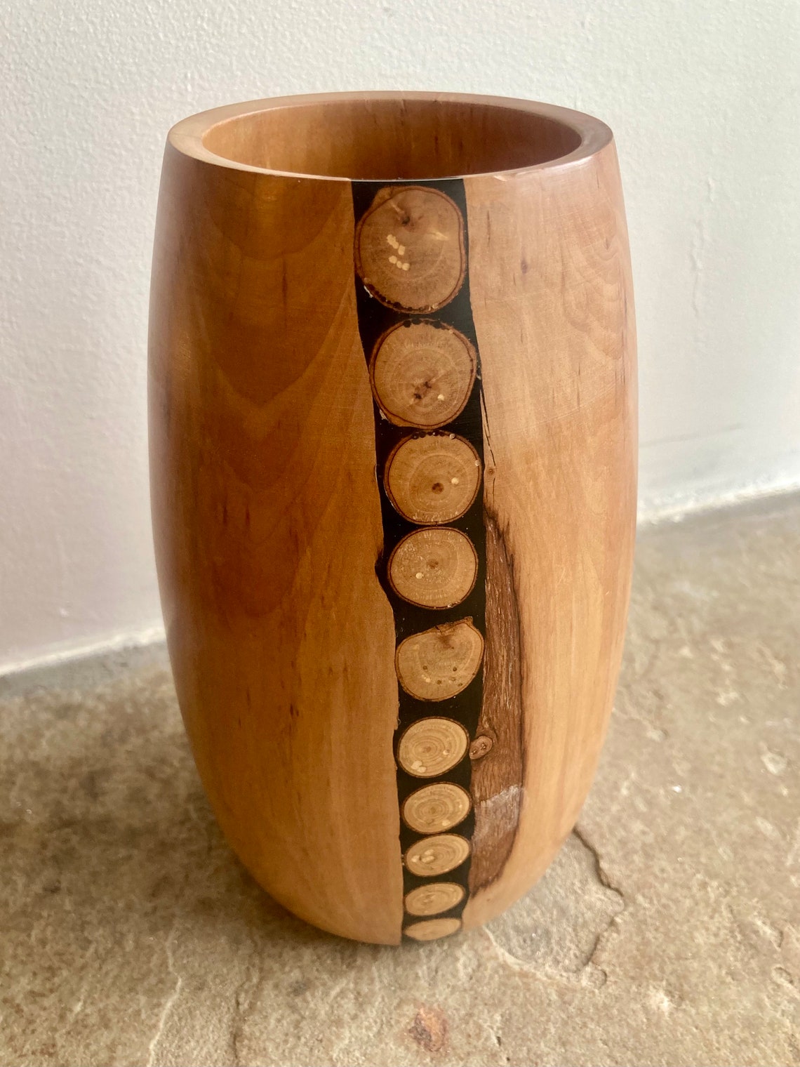 Wooden Vase, Blackthorn With Almond Wood Inserts in Black Resin. - Etsy