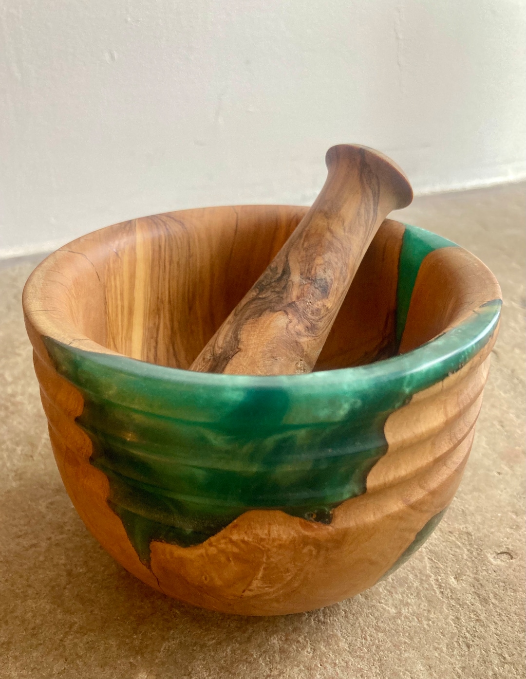 Wooden Pestle & Mortar, Olive Wood With Deep Lake Resin. - Etsy