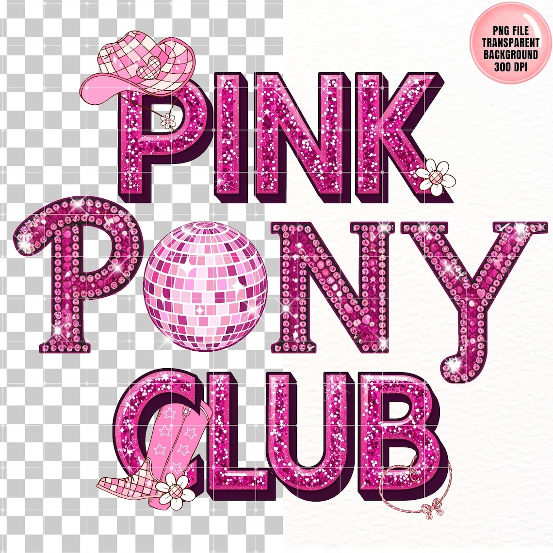 Pink Pony Club Text Glitter Digital PNG Clipart Chappel Roan Inspired ...
