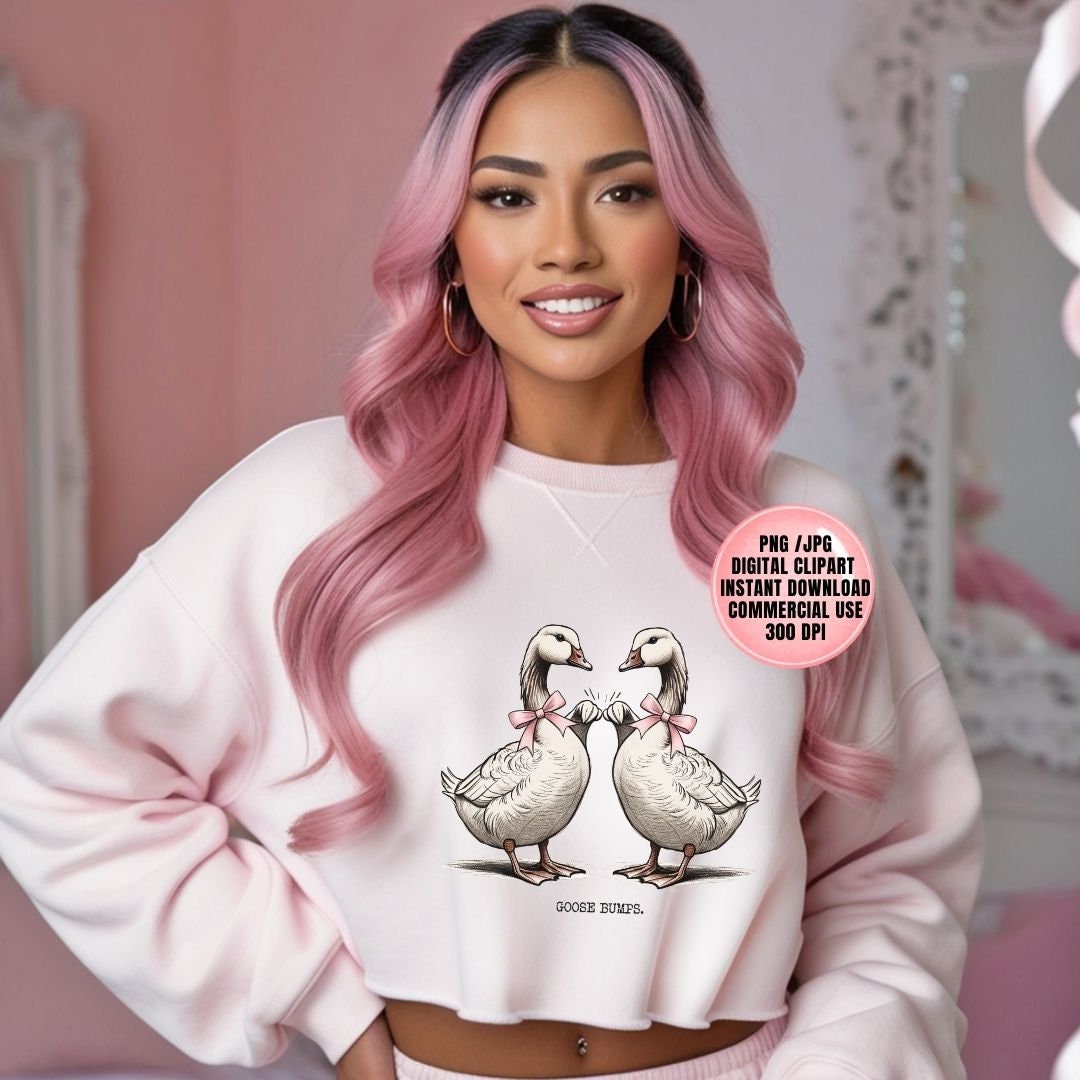 Goose Bumps Humor Meme Digital Art Funny Geese Illustration With Pink ...