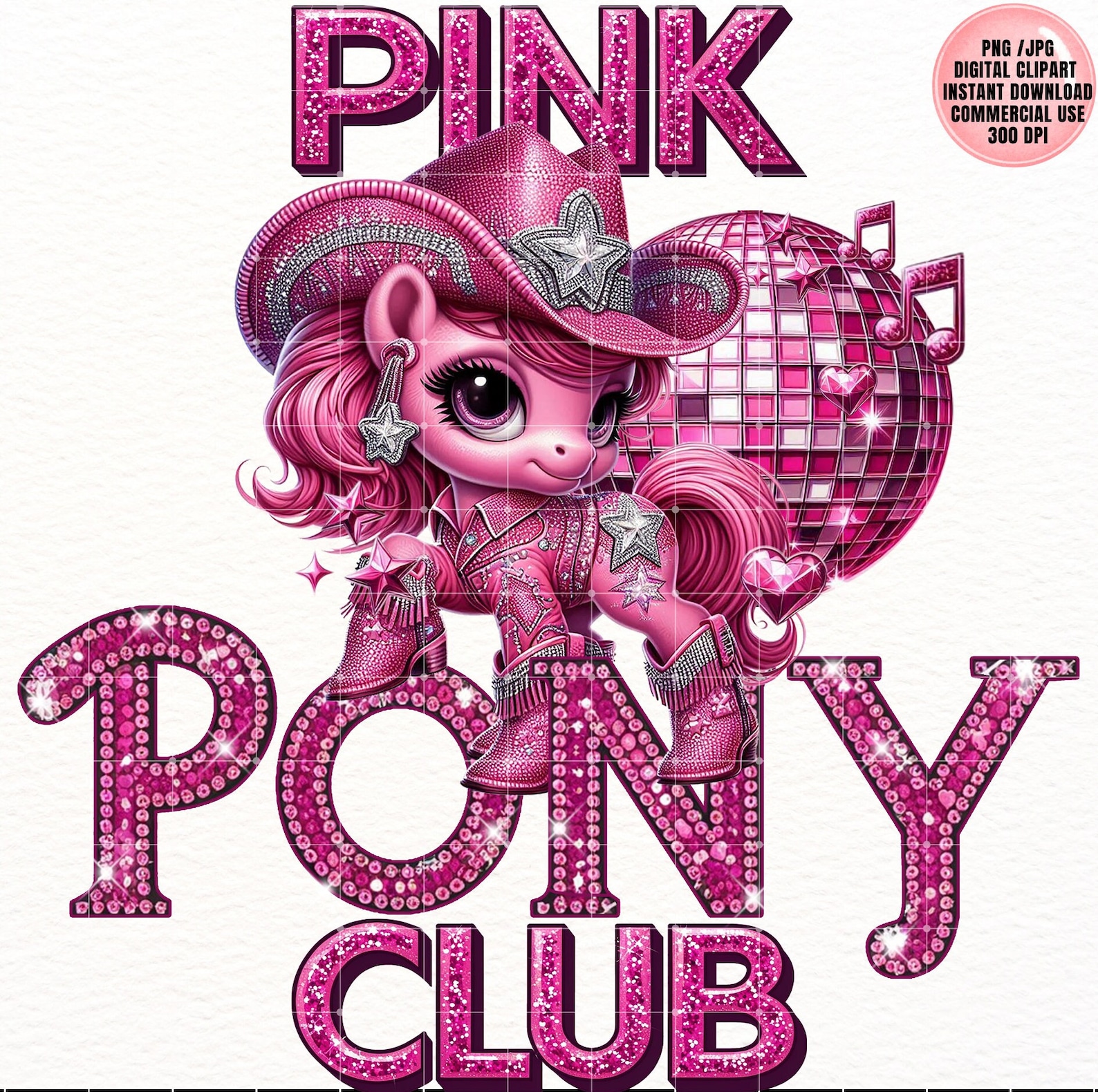 Pink Pony Club Text Glitter Digital PNG Clipart Chappel Roan Inspired ...