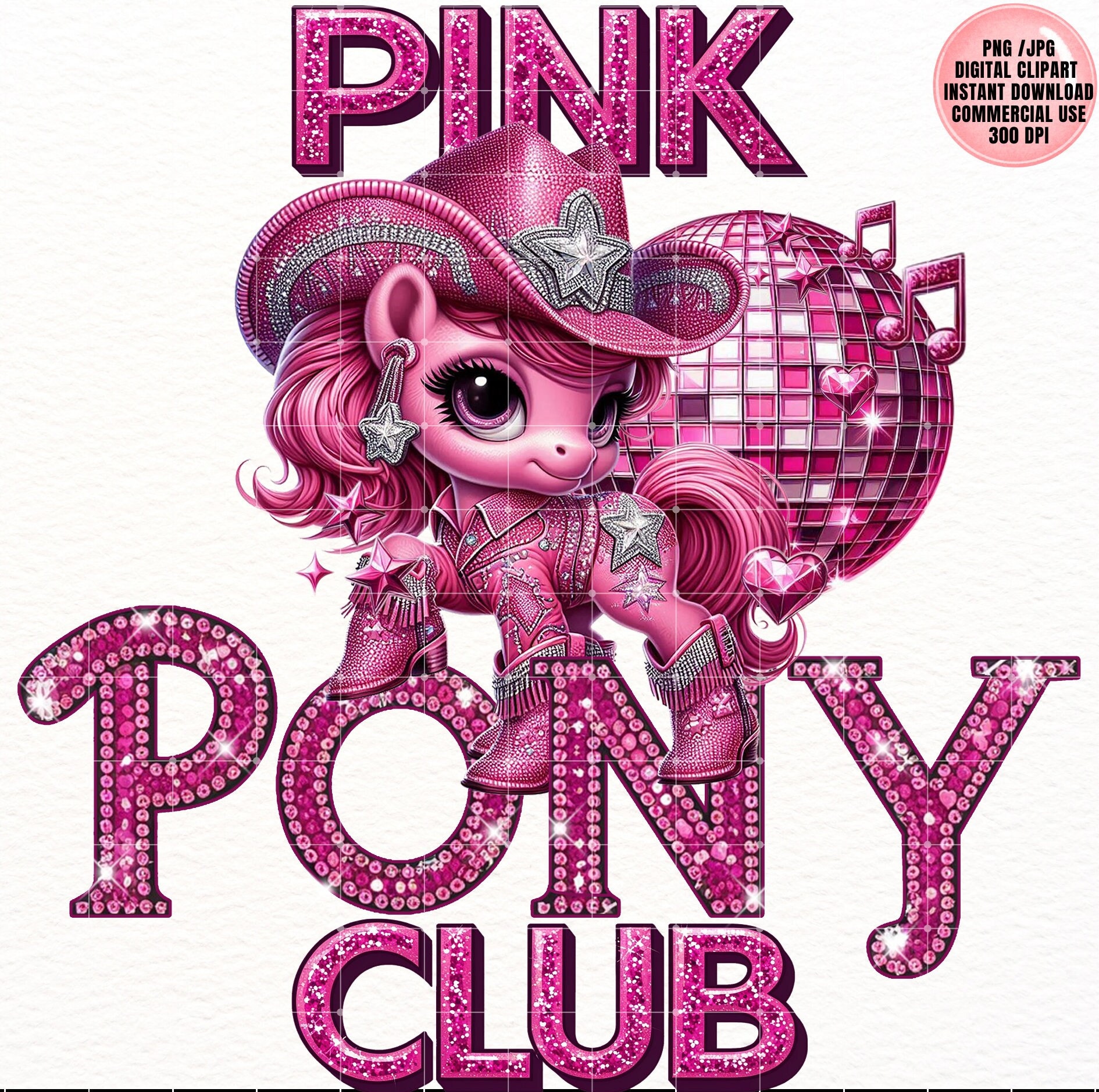 Pink Pony Club Text Glitter Digital PNG Clipart Chappel Roan Inspired ...