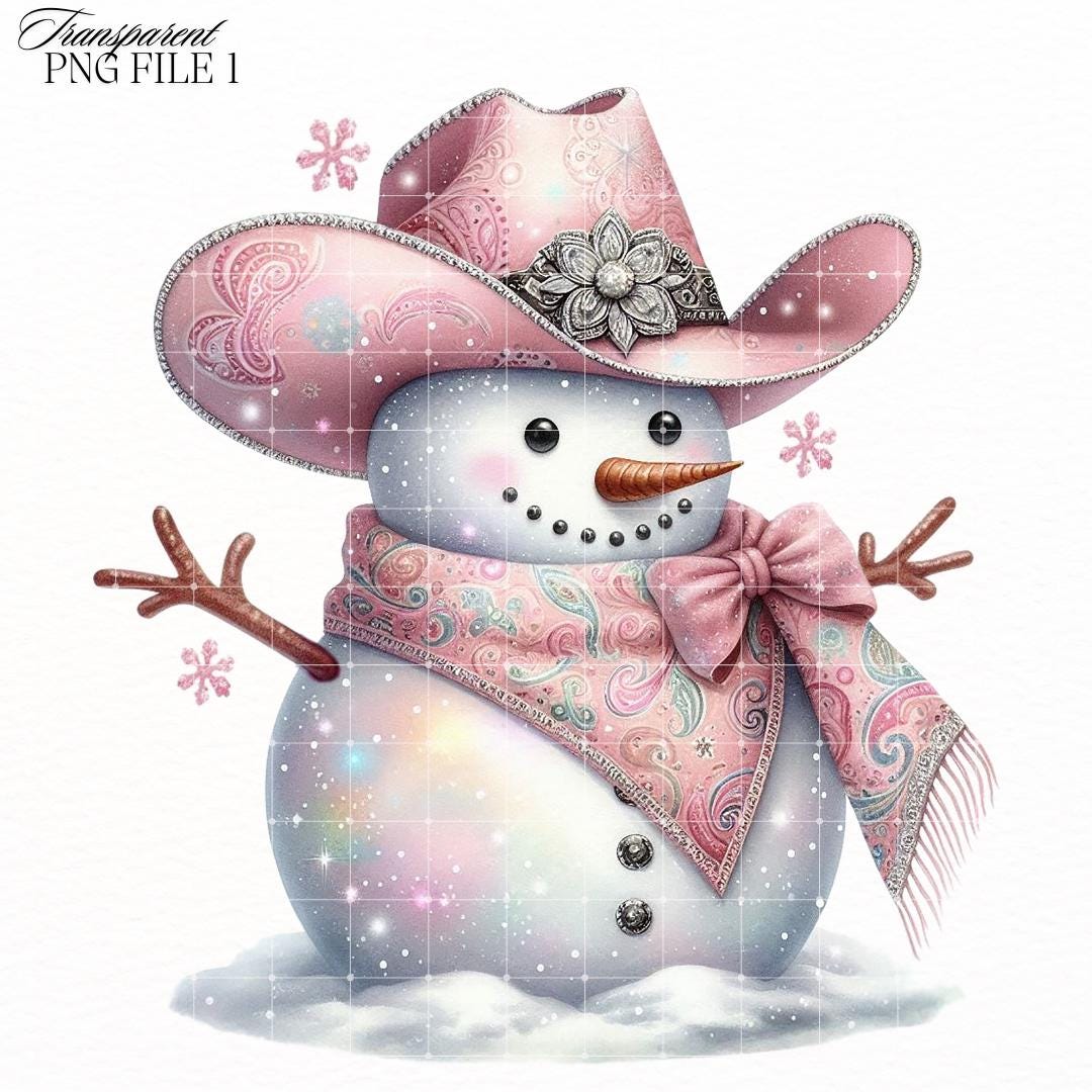 Winter Christmas Cowboy Snowman in Pink Clipart 10 in 1 Digital Clipart ...