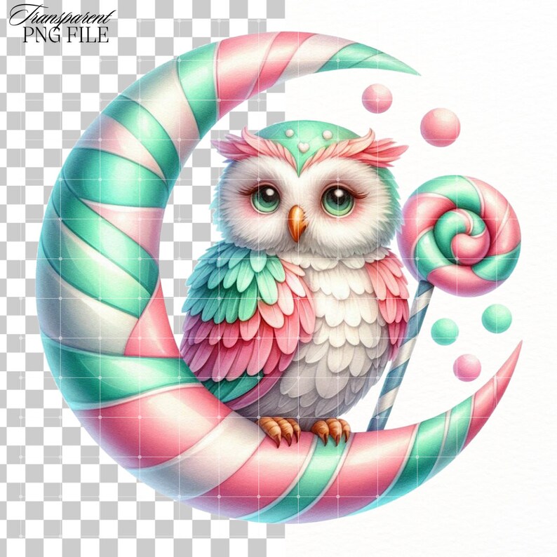 Christmas Candy Cane Owl Clipart 8 in 1 Digital Clipart High Quality ...