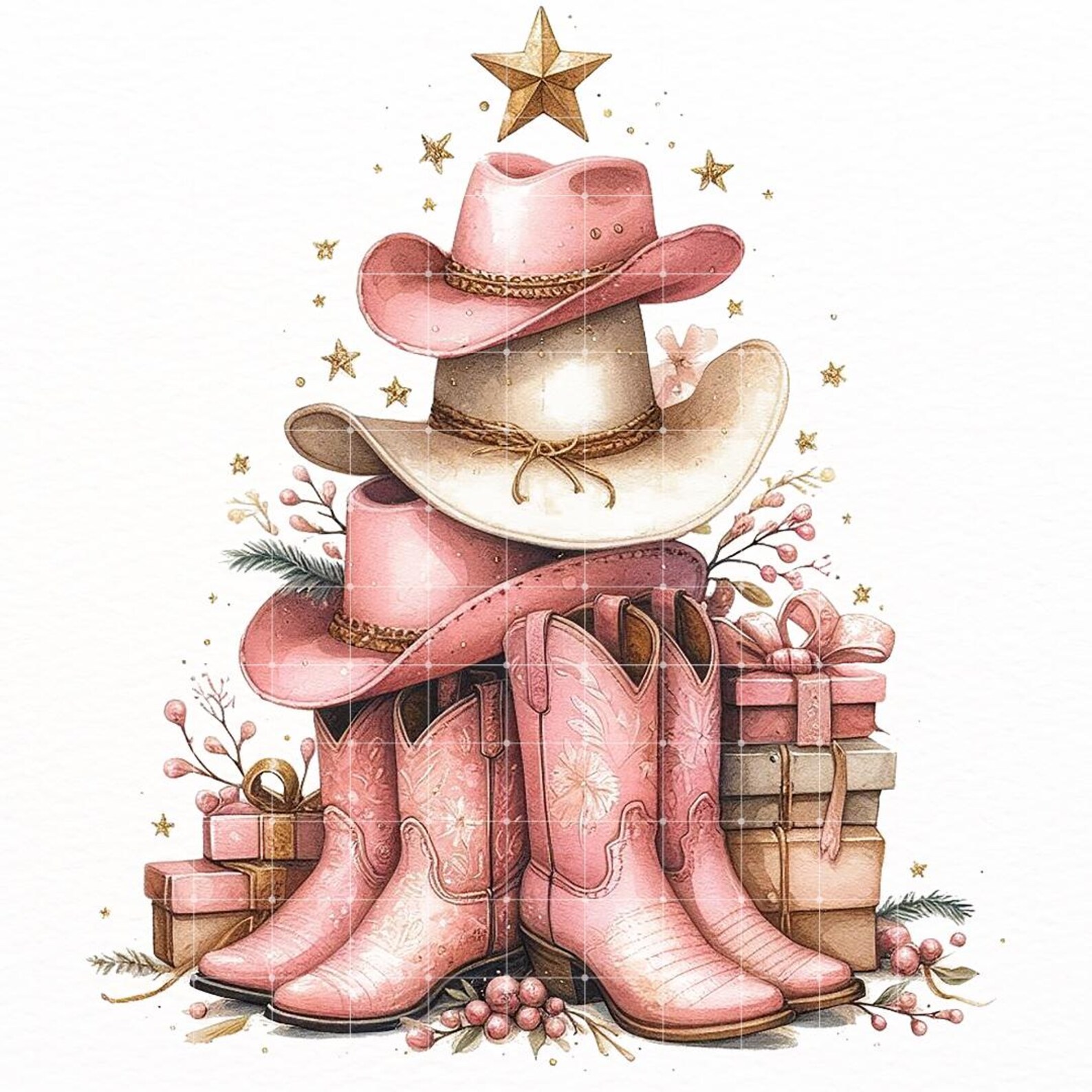 Howdy Christmas Cowgirl Boots Hats Pink 4 in 1 Digital Clipart High ...