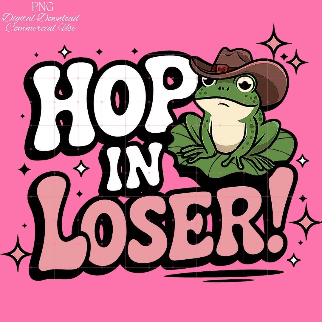 Hop in Loser PNG Funny Meme Cowboy Frog on a Leaf Clipart Cowboy Hat ...