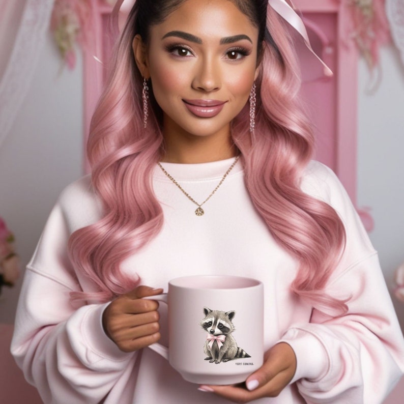 Very Demure Very Mindful PNG Raccoon Pink Bow Cute Illustration Digital ...