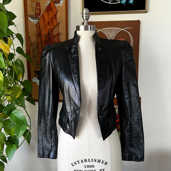 80s Vintage WILSONS LEATHER Black Leather Fitted Jack… - Gem